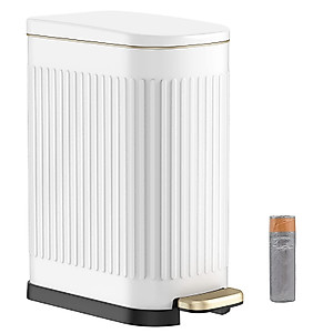 BETHEBEST 10 Liter/ 2.6 Gallon Bathroom Trash Can with Lid,Slim Rectangular Trash Can with Removable Wastebasket for Bathroom,Bedroom,Office (White)