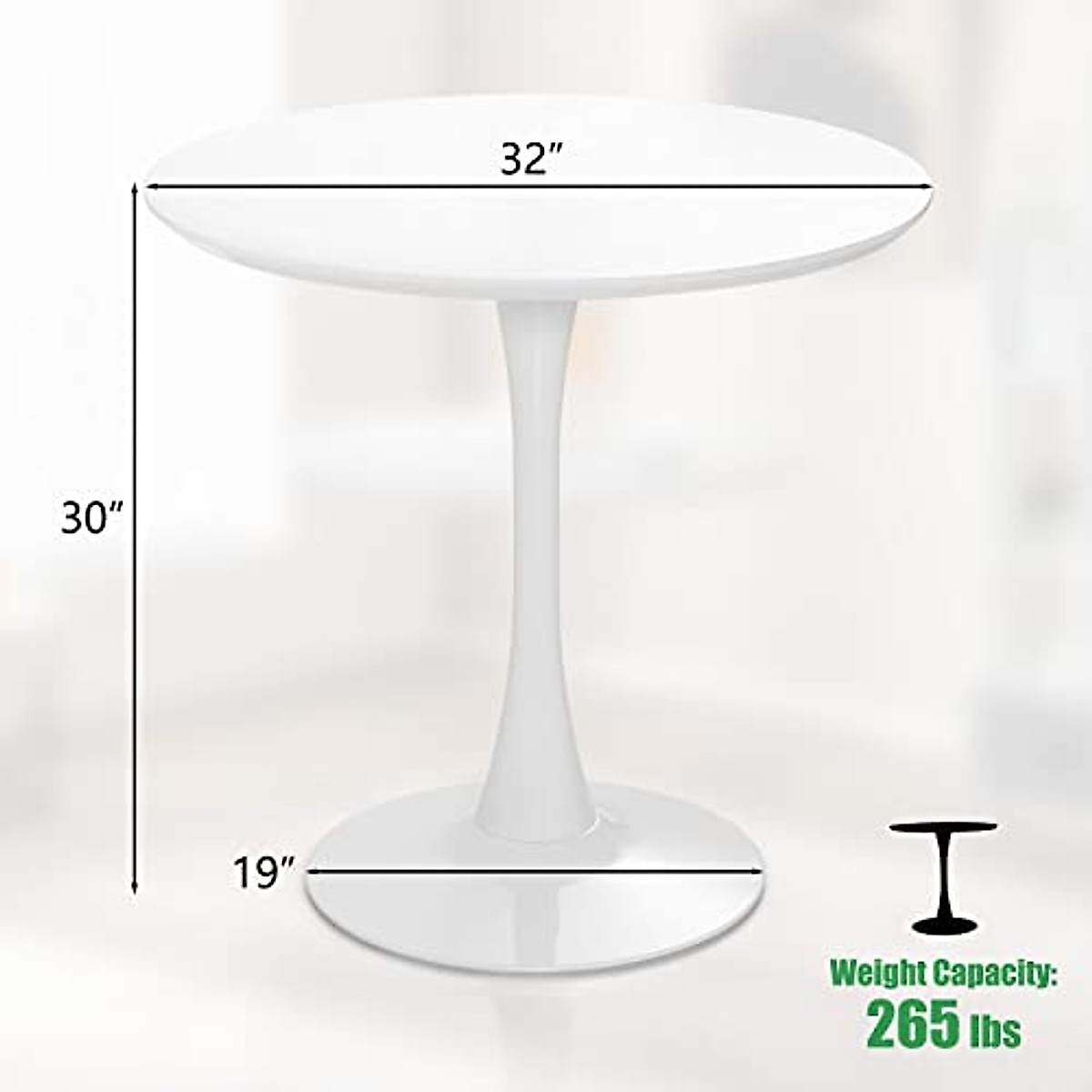 Giantex White Round Dining Table, 32 Inches Modern Tulip Kitchen Table w/ 0.9” Thickened Tabletop & Sturdy Metal Pedestal, Mid-Century Leisure Table for Small Places, Dining Room, Living Room, Cafe
