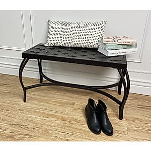 Mango Steam Free Standing Patio Garden Weave Bench, Metal Charcoal Black