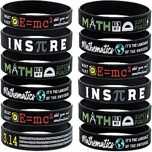 Giftphoria Assorted Math Bracelets (12pcs) - Math Gifts in Bulk for Students and Teachers - Educational Party Favors, Classroom Prizes and Awards for Math Graduates, Mathletes and Math Lovers