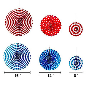 4th of July Party Decorations Set - Stars Stripes, Hanging Paper Fans, Paper Pom poms Kit for Independence Day, Patriotic Favor Backdrop, Memorial Day Baby Shower, Nautical Red White Blue