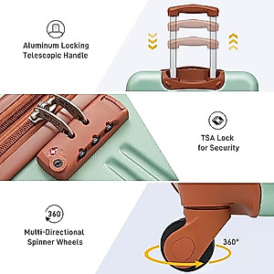 Merax Luggage Sets of 3 Piece Carry on Suitcase Airline Approved,Hard Case Expandable Spinner Wheels (Green&Brown)