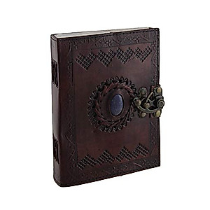 Embossed Leather Blue Stone 120 Page Unlined Journal with Clasp (Brown)