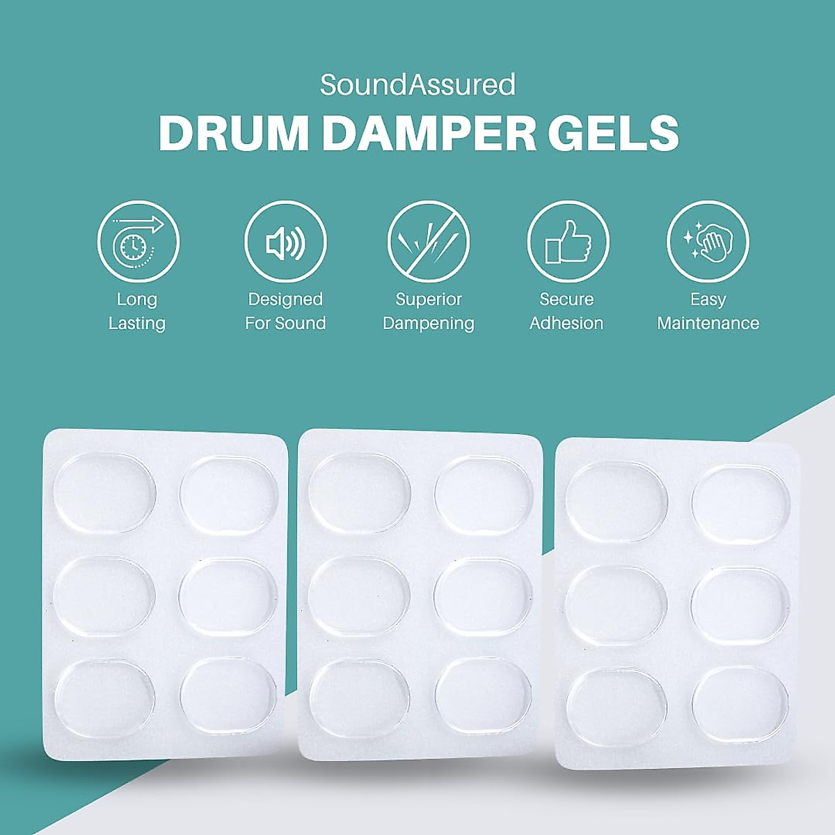 Drum Damper Gel Pads For Drums Tone Control, Non-toxic Silicone Drum Dampeners, Clear Resonance Pads For Drum Muffling (18 Pack)