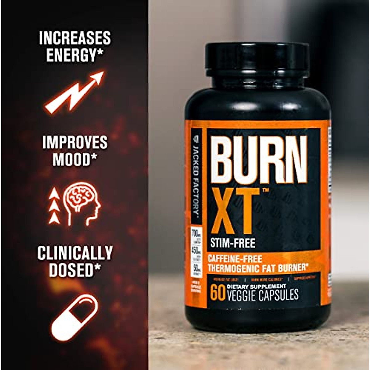 Jacked Factory Burn-XT Stim Free, Caffeine Free Weight Loss Supplement - Fat Burner and Appetite Suppressant for Weight Loss with Green Tea Extract, Capsimax, & More - 60 Diet Pills