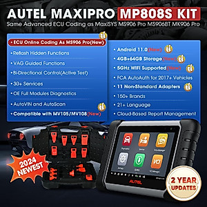 Autel MaxiPRO MP808S PRO Ver. w/All 11 OBD Adapters, 2-Year Update ($700 Valued), 2024 ECU Coding Bidirectional Scanner, Same as MS906BT/ MS906 Pro, Upgrade of DS708 DS808 MP808 30+ Services AutoAuth