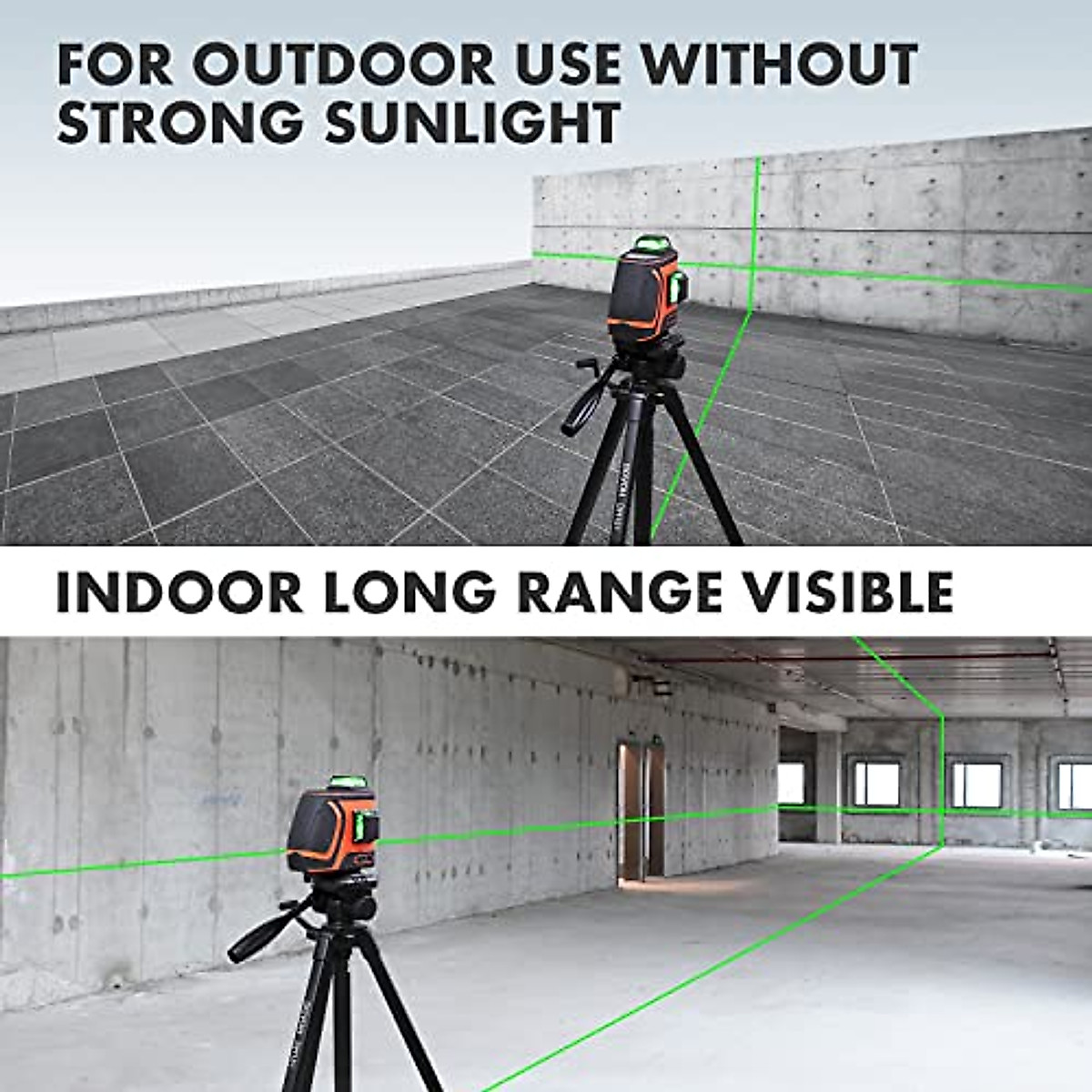DOVOH High Visibility Laser Level Outdoor: Heavy Duty 3x360° Self Leveling Laser Levels for Construction Up To 197ft Long Range 110mw Diodes Green 12 Line Laser Leveler 3D Rechargeable, H3-360G
