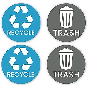VBAP CORP Recycle Trash Bin Sticker - (Pack of 4) 3" Round Logo Sign Decal Labels Self-Adhesive Vinyl Laminated. Waterproof Indoor and Outdoor (Sky Blue/Gray)…