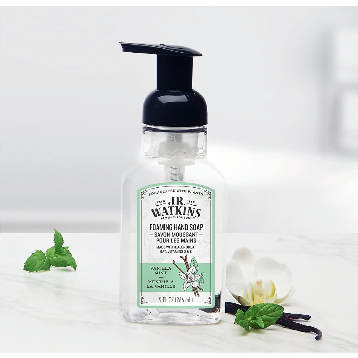 J.R. Watkins Foaming Hand Soap Pump with Dispenser, Moisturizing All Natural Hand Soap Foam, Alcohol-Free, Cruelty-Free, Use as Kitchen or Bathroom Soap, Vanilla Mint, 9 fl oz, 3 Pack