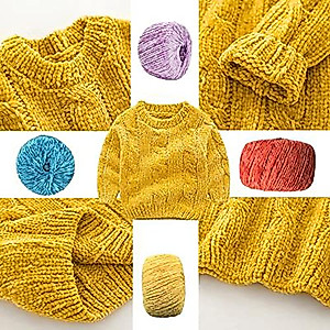 4 Skeins Soft Chenille Yarn Blanket Yarn Velvet Yarn for Knitting Fancy Yarn for Crochet Weaving DIY Craft Total Length 720m/400g (Sunset Gold)