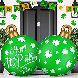 2 Pcs 32 Inch Giant PVC Inflatable Balls Saint Patrick's Day Decorated Ornament Balls Inflatable Outdoor Large Saint Patrick's Day Blow up Ball Decorations for Outside Holiday Yard Lawn Tree Decor