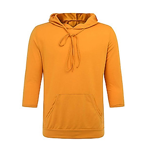 Sunggoko Pullover Seven Point Sleeve Hooded Men Splicing Button Pullover Sweatshirt Tops Blouse Yellow