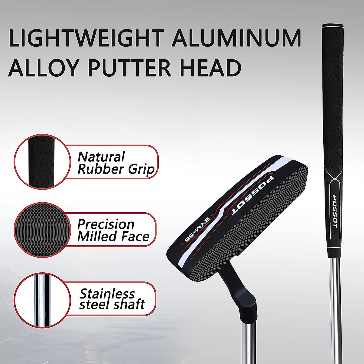 POSSOT Golf Putter Zinc Aluminum Alloy Putters Golf Club Right Handed CNC Milled Putter Face Sturdy Steel Shafts Easy-to-Control Grip for Man and Woman Golfer