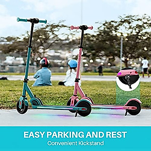 SmooSat Pro Electric Scooter for Kids, Colorful Rainbow Light, LED Display, Adjustable Speeds and Heights, Foldable E-Scooter for Ages 8 and Up