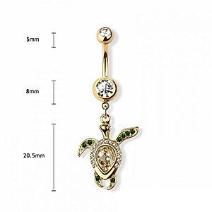 Pierced Owl 14GA 316L Surgical Stainless Steel Swimming Sea Turtle Dangling Belly Button Ring