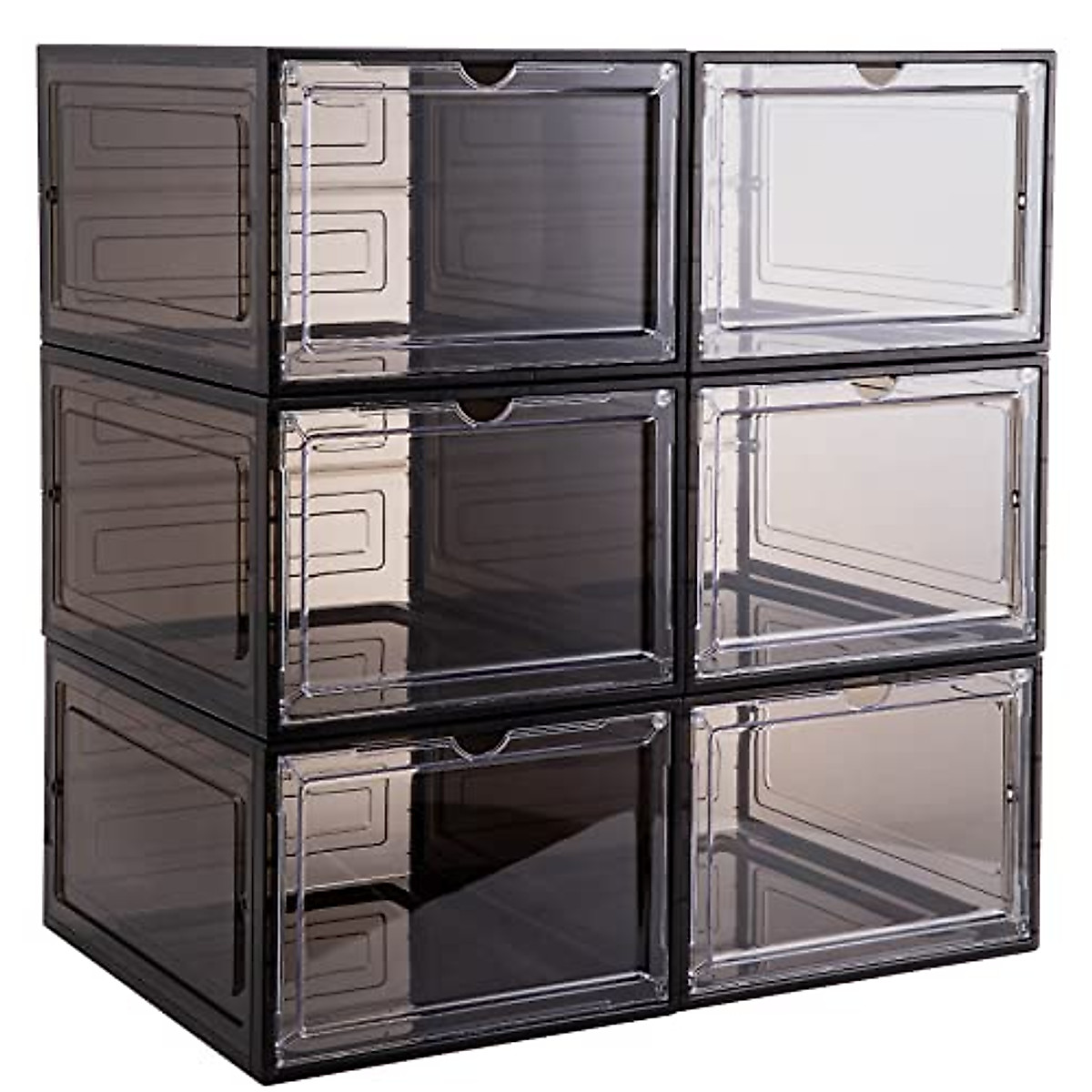 ZLLZUU Shoe Organizer Shoe Storage Boxes, 6 Pack Large Drop Front Shoe Boxes with Magnetic Door, Clear Plastic Stackable Shoe Containers (Black)