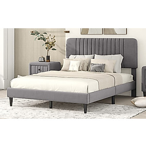 Harper & Bright Designs Full Size Upholstered Platform Bed for Boys Girls Kids Adults, No Box Spring Needed for Boys Girls Kids Adults, Velvet Fabric,Gray