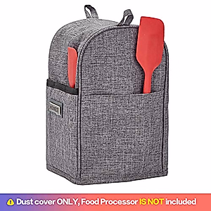 HOMEST Food Processor Dust Cover with Accessory Pockets Compatible with Cuisinart Mini 3-4 Cup, Grey (Dust Cover Only, NOT INCLUDE MACHINE)