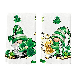 Artoid Mode Gnomes Beer Clover Shamrock St. Patrick's Day Kitchen Towels Dish Towels, 18x26 Inch Seasonal Holiday Decoration Hand Towels Set of 2