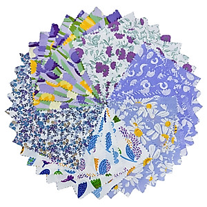 Purple Cotton Fabric Squares 5x5, Floral Charm Packs for Quilting 5 inch for Girls, Precut Fabric for Quilting Sewing DIY Pathworks (42Pcs)