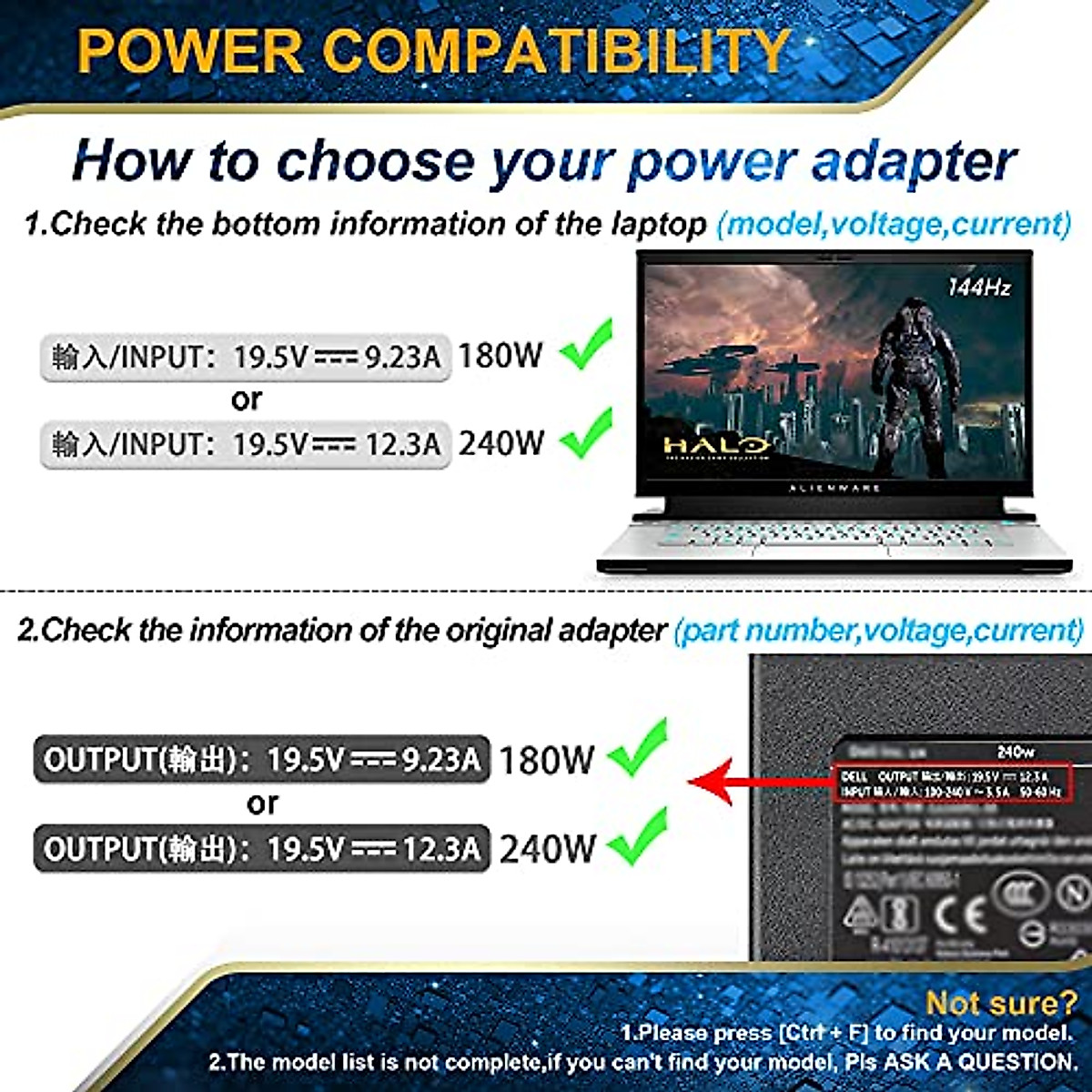 240W Alienware Laptop Charger,fit for Dell Alienware M15 17 15 R3 R4 R5 R2 13 M17 X51 M17X M18X G5 G7 GA240PE1-00 Precision 7710 M6800 M6500 M6600 M4700 M6700 M6400 J211H AC Adapter Power Cord