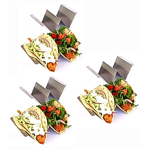 6 Pack Restaurant Taco Holders - Taco Holders -With Free Recipe Ideas - Taco Stand - Taco Rack - Stainless Steel Taco Holder (6 Pack with handles)