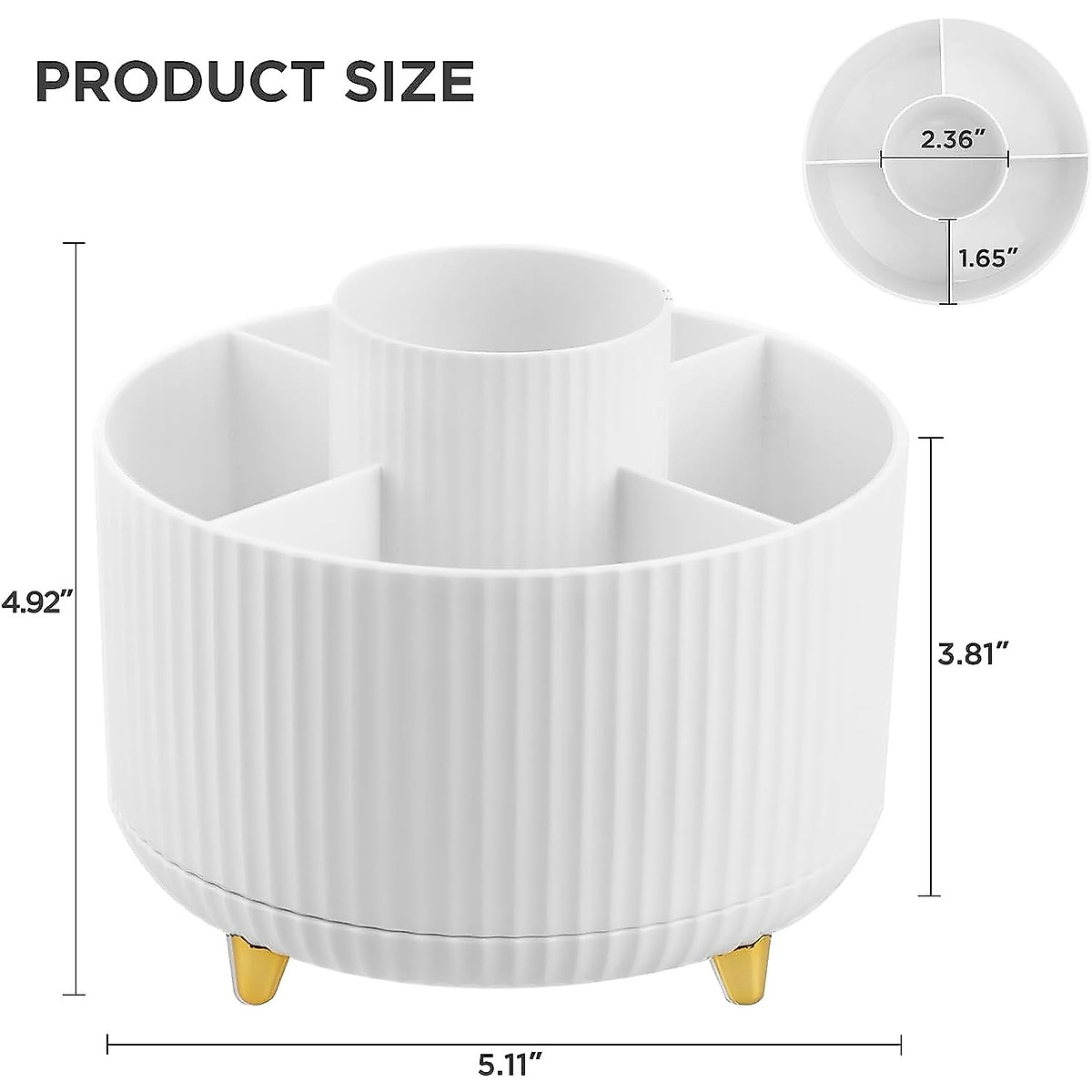 Famyards Makeup Brush Holder, 360° Rotating Makeup Brush Organizer, 5 Slot Large Capacity Cosmetic Brushes Storage Countertop for Vanity, White