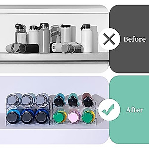 MAGIWARE Water Bottle Organizer, Stackable Bottle Storage Holder Wine Rack, Fashion Cabinet Pantry Kitchen Fridge Organizer for Bottle Mug Tumbler Drink (4 Tier, Clear)