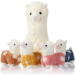 Civaner Valentine's Day Gift Llama Stuffed Animal with 4 Baby Llama Cute Alpaca Plush Set Kawaii Alpaca Soft Pillow Party Favor for Kids Girl Mardi Gras Easter Birthday Anniversary Student Home Decor