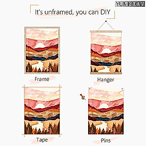 Yumknow Abstract Nature Wall Art - Boho Wall Art for Bedroom Wall Decor for Living Room Pictures for Wall Prints, Unframed 16x20 inch, Mountain Decor, Sunset Wall Art, Moon Poster,Modern Fall Wall Art