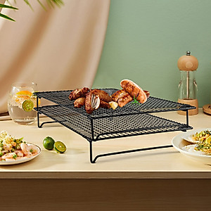 Luxshiny Baking Rack Stackable Cooling Rack, 2 Tier Cooling Racks with Brush for Cooking and Baking, Cookie Cooling Rack Baking Racks, Drying Racks Baking Supplies