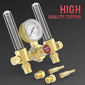 YESWELDER Dual Output Argon Regulator Flow Meter Mig Tig,0-4500PSI,CGA580 Inlet Connection