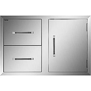VBENLEM Outdoor Kitchen Drawers Combo 32.5x21.6 Inch Stainless Steel Access Door/Double Drawers with Paper Towel Rack for Outdoor BBQ Island & Kitchen