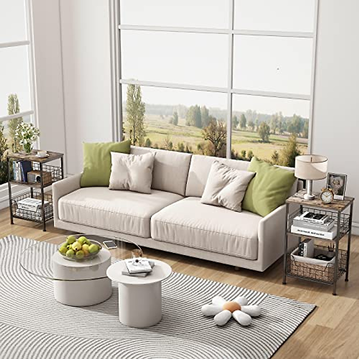 X-cosrack End Table,Industrial Retro Side Table Nightstand Storage Shelf for Living Room Bedroom Kitchen Family and Office,Stable Wood and Metal Frame, Patent Pending(Brown&Black)