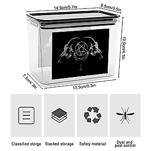 Gothic Occult Satan Penta Symbol Skull Storage Box Plastic Food Organizer Container Canisters with Lid for Kitchen