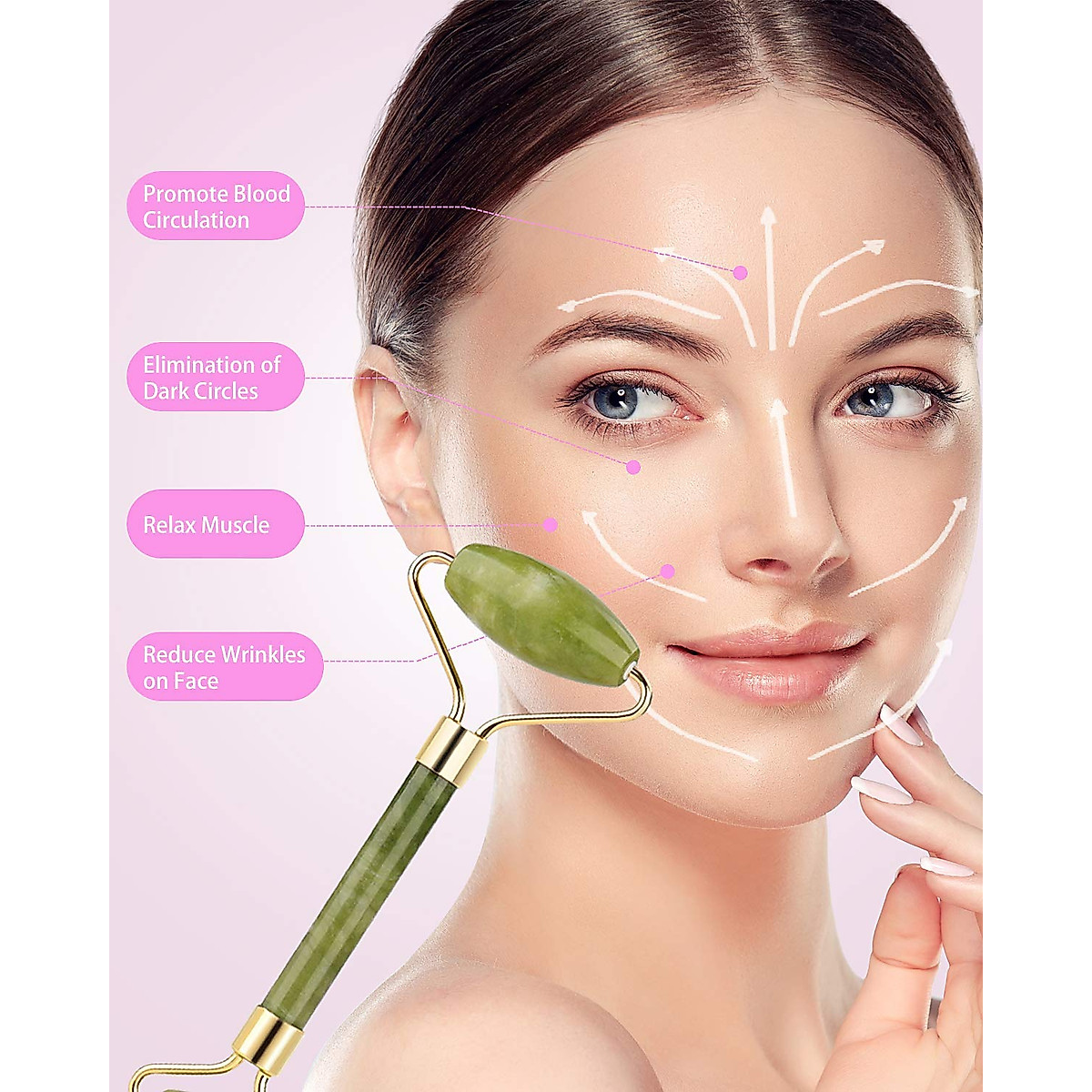 Jade Roller for Face, Jade Roller and Gua Sha Set, EUASOO 100% Real Natural Beauty Jade Facial Roller Massage Tool for Face Eyes Neck Body – Anti Aging Beauty Treatment