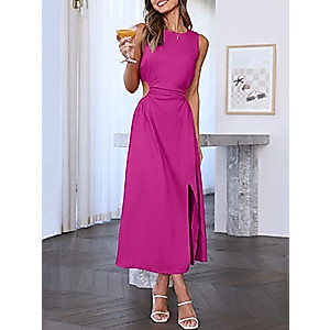 ANRABESS Women's Summer Sleeveless Cutout Maxi Dress Bodycon Slit Beach Wedding Guest Dresses 875meihong-M Rose