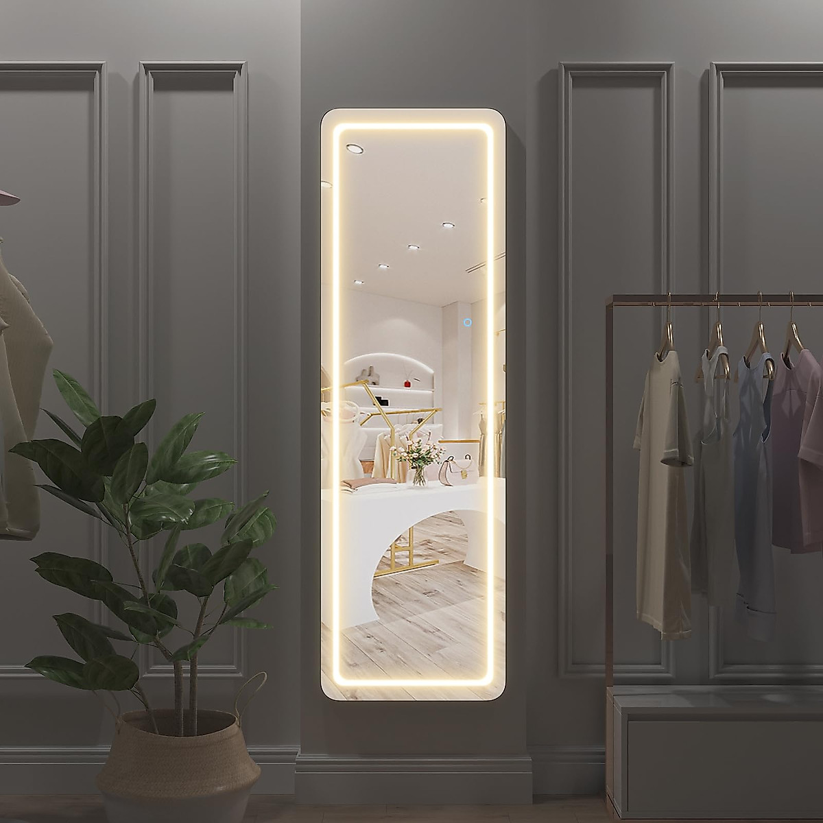 EDTEMI Full Length Mirror, 63"x20", LED Stand Up Body Mirror for Bedroom, Wall Mounted with Dimming & 3 Color Modes (White)