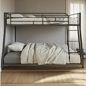 PVWIIK Bunk Beds Twin Over Full Size for Teens Adults Dorm Bedroom Guest Room,Heavy Duty Bunk Beds with Ladder and Full Length Guardrail,No Box Spring Needed, Black