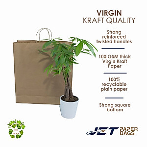 JET PAPER BAGS - 18x5x19.75 Inch [50 Pcs] Large Brown Paper Bags with Handles Prime for Takeout, Grocery, Goody, Retail, Party, Gifts, Weddings - Recyclable Kraft Paper Gift Bags with Handles