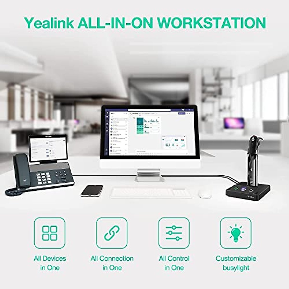 Yealink WH63 Wireless Headset with Microphone UC Optimized Noise Canceling Mic for Office IP VoIP Phones PC Computer Headset with Charge Stand (UC Optimized) (WH63-MT)