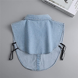 Unisex Stylish Fake Collar Detachable Dickey Collar Half Shirt Blouse Peter Pan Faux Collar Denim False Collar for Women Men (Blue)