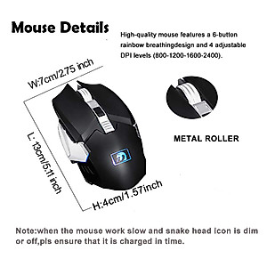 Gaming Keyboard and Mouse,Soke-Six 2.4G Wireless Retro Punk Typewriter-Style Backlit Keyboard Mice Combo,4800mAh Battery,Mechanical Feel,Anti-ghosting,Crystal Panel Round Keycaps (Black+White Light)