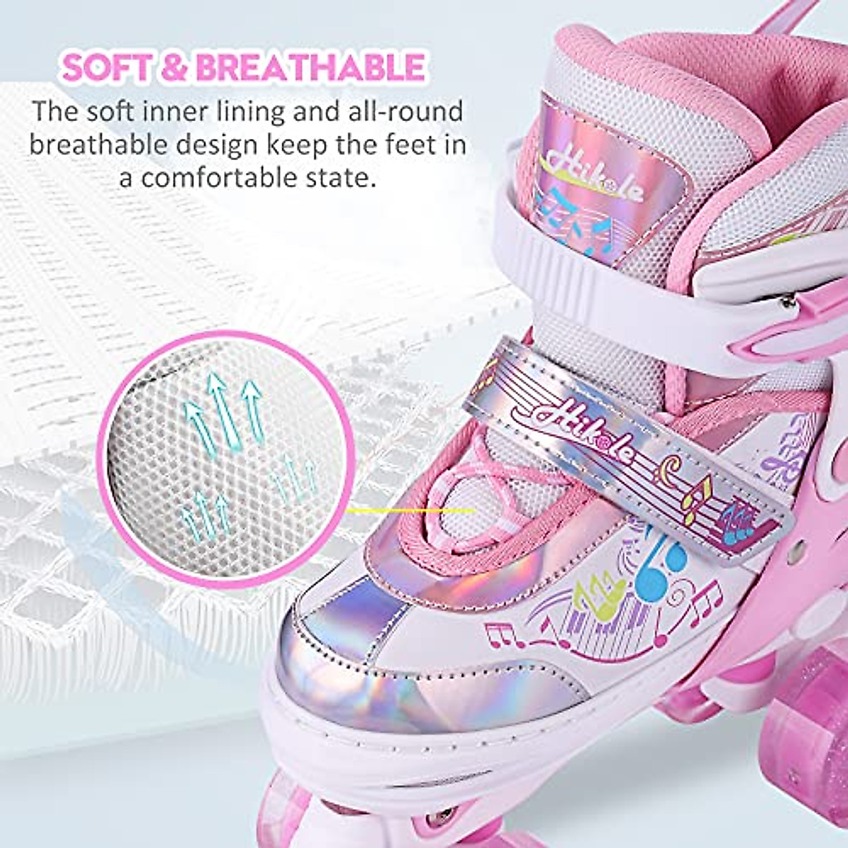 Hikole Girls Roller Skates with 4 Adjustable Size，All 8 Light Up Wheels Kids Roller Skates for Outdoor & Indoor