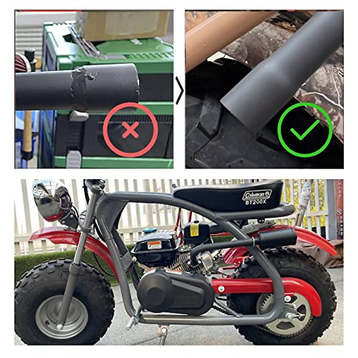Exhaust with Muffler For Coleman Powersports CT200U BT200X KT196 RB200 MB200,For Predator 212cc 196cc/6.5HP Go Kart and Gas Mini Bike Black