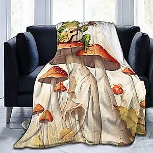 amepay Frog Mushroom Blanket Gifts for Kids Funny Frog Play Guitar Flannel Throw Blankets Soft Comfy Lightweight for Home Decor Couch Bed Sofa 60x50 Inches