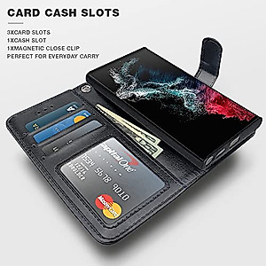 Shields Up for Galaxy S22 Ultra Case, [Detachable] Magnetic Wallet Case with Card Holder & Strap for Girls/Women, [Vegan Leather] Floral Cover for Samsung Galaxy S22 Ultra 5G -Rose Flower/Sunflower