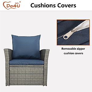 Do4U 4 Pieces Patio Furniture Sets Outdoor Sectional Wicker Set Outdoor Conversation Set Patio Set Patio Loveseats with Coffee Table Porch, Poolside, and Yard (Grey-Blue)