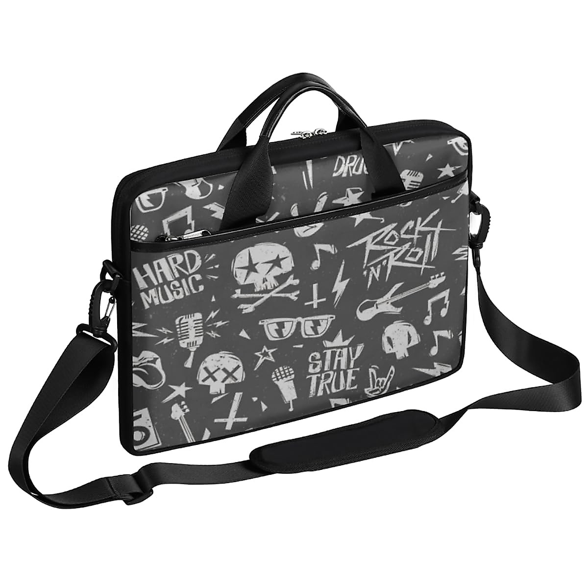 Music Skull Laptop Computer Bag Waterproof Shoulder Messenger Bag 13-15 inch Durable Laptop Tote Bag with Shoulder Strap Handle Lightweight Crossbody Briefcase