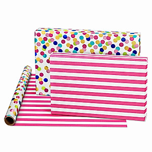 American Greetings Reversible Birthday Wrapping Paper, Floral, Cupcakes, and Polka Dots (4 Rolls, 120 sq. ft)